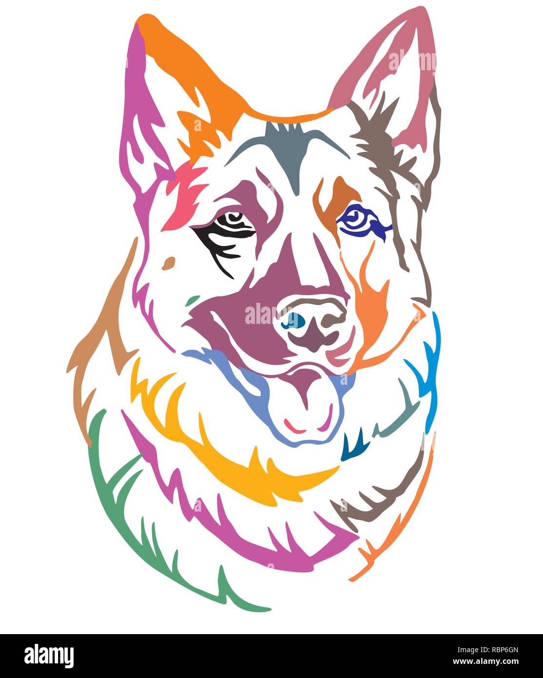 Colorful decorative portrait of Dog German Shepherd, vector ...