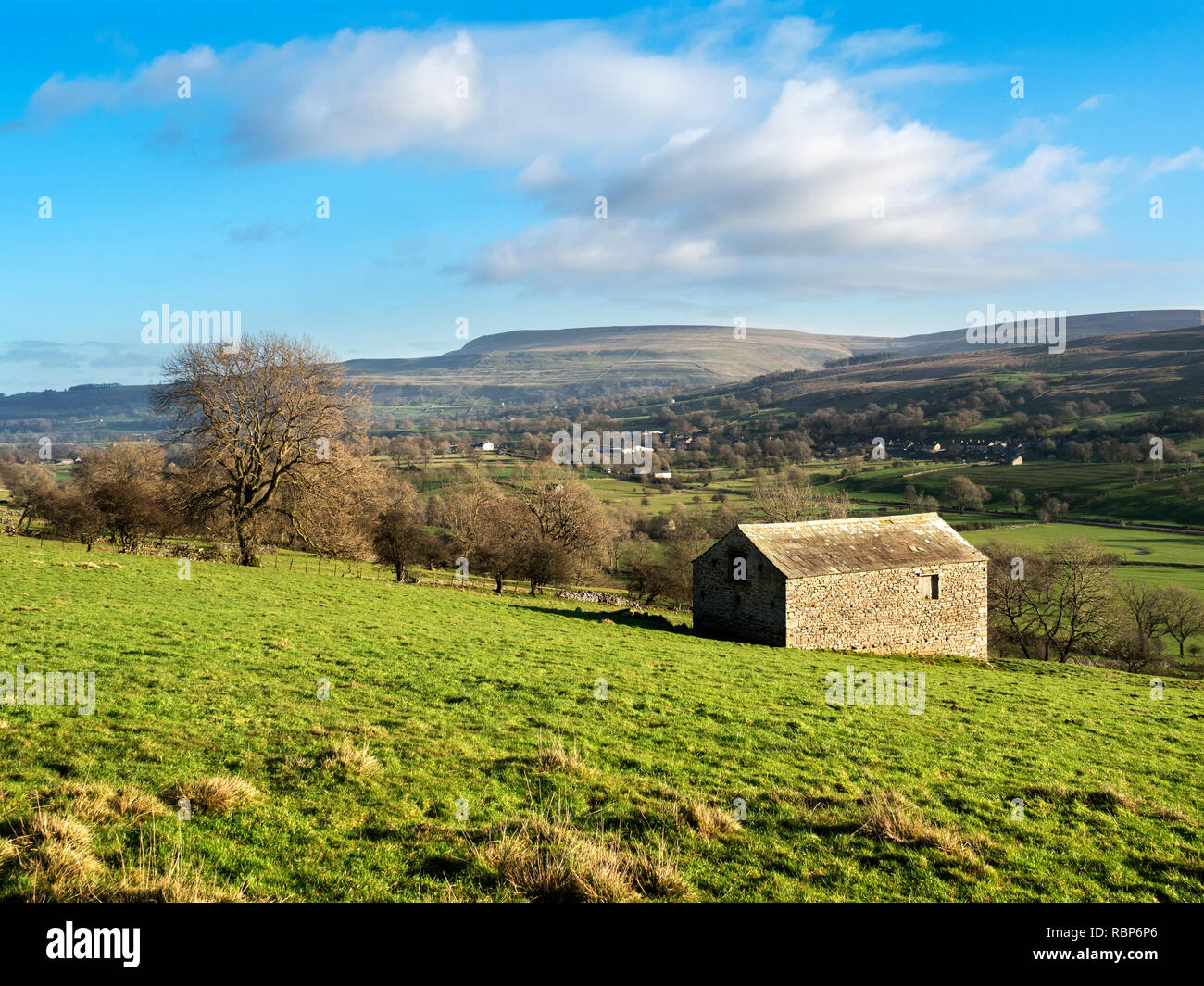 Field Barn in Bishopdale with Pen Hill in the distance Yorkshire Dales ...