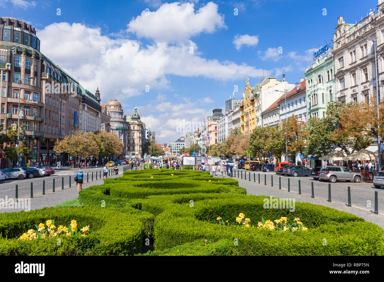 Prague Wenceslas Square Prague gardens in the centre of wide boulevard ...