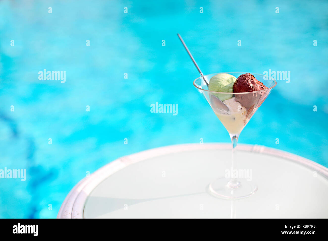 Italian gelato or ice cream in crystal bowl by the pool Stock Photo - Alamy