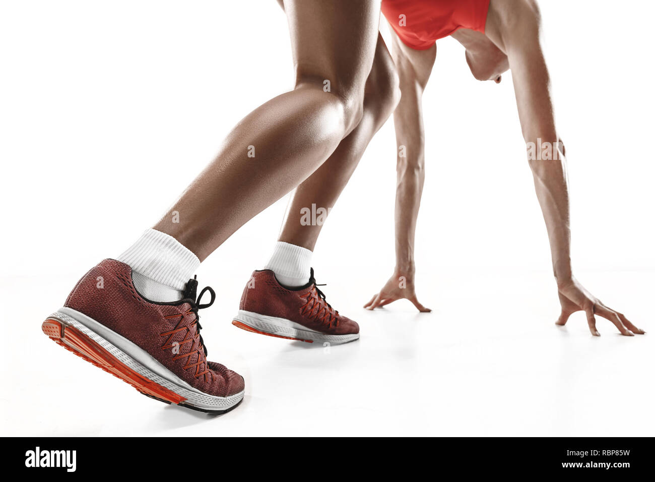 The one caucasian female silhouette of runner running and jumping on ...