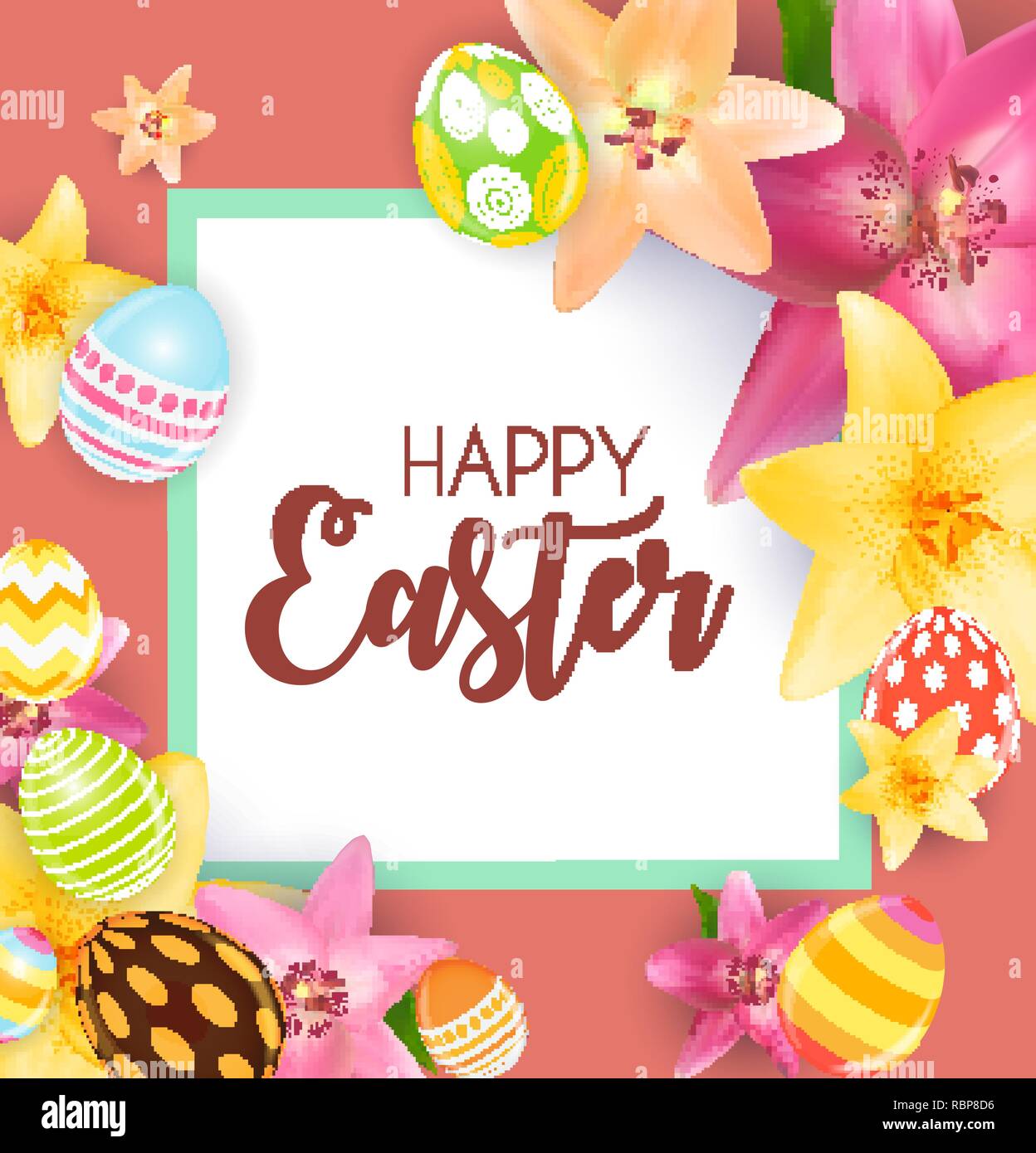 Happy Easter Cute Background with Eggs. Vector Illustration Stock ...