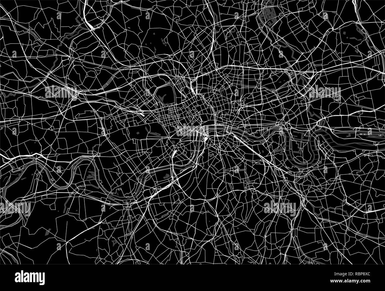 Dark area map of London, United Kingdom. This artmap of London contains ...