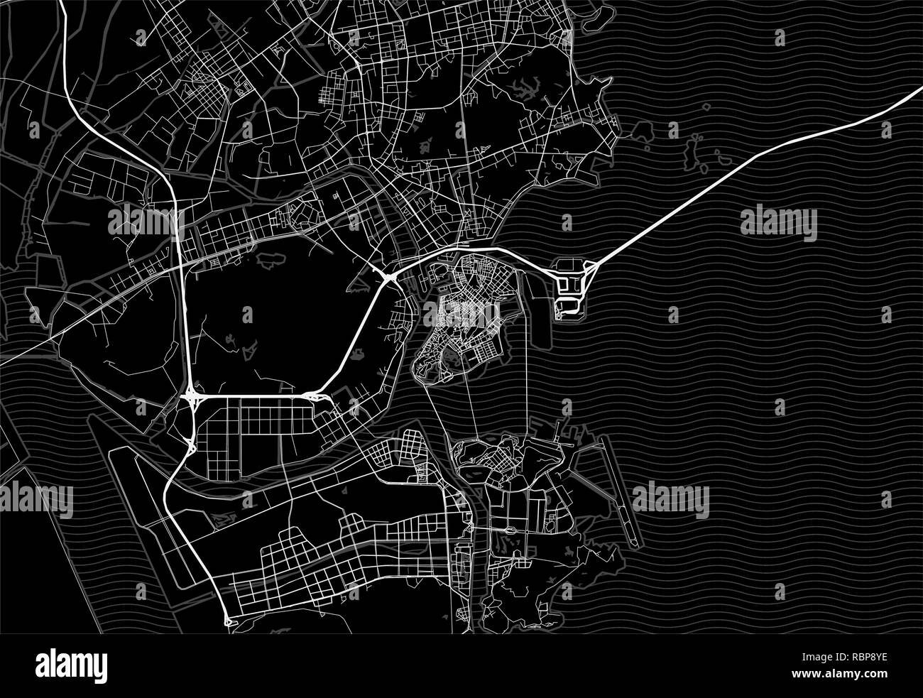 Dark area map of Macau. This artmap of Macau contains geography lines ...