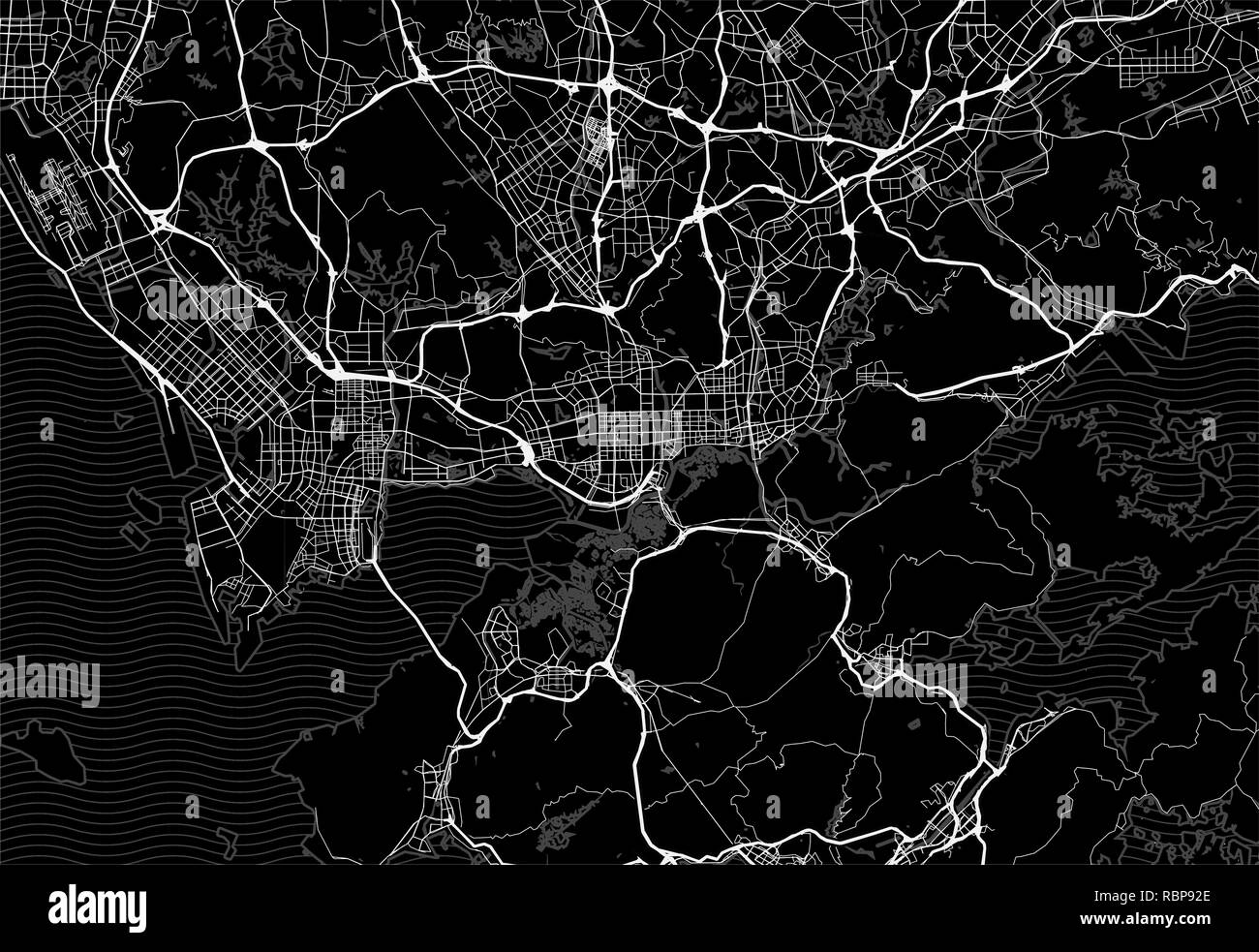 Dark area map of Shenzhen, China. This artmap of Shenzhen contains ...