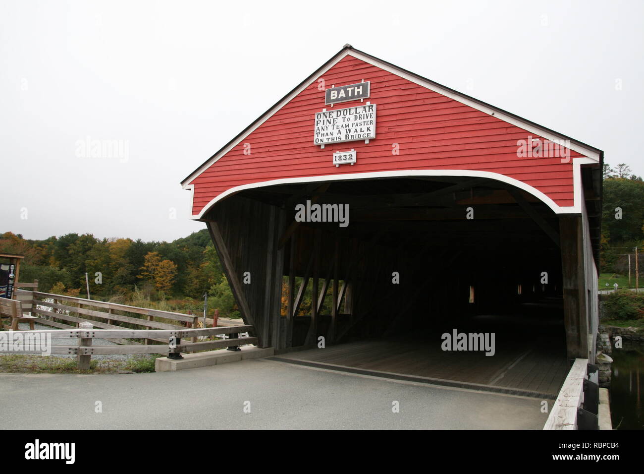 Bath Village Covered Bridge, Bath, New Hampshire. Wide shot of bridge ...