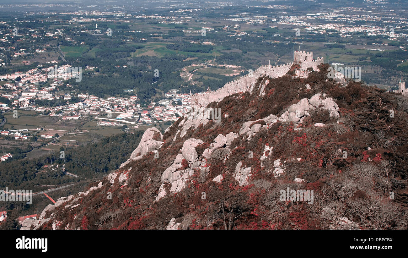 Paranomic aerial view of the Castle of the Moors (Castelo dos Mouros ...