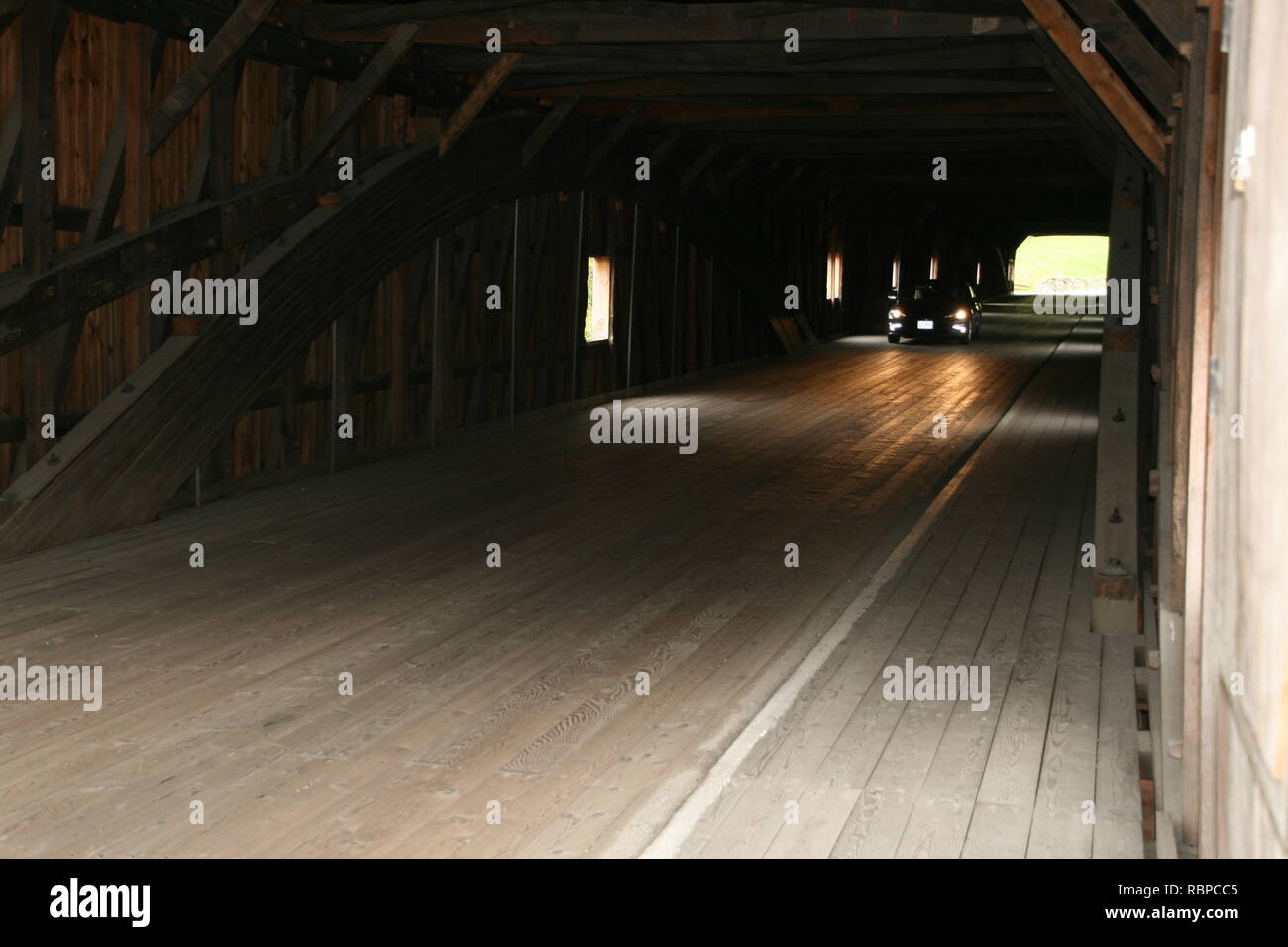 Bath Village Covered Bridge, Bath, New Hampshire. View showing interior ...