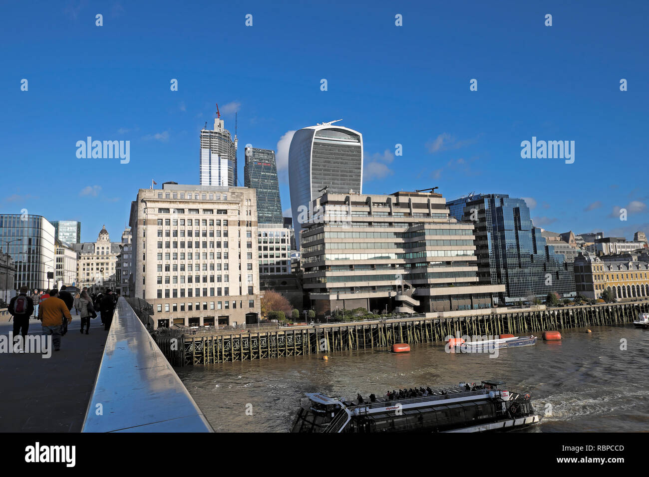 City of London skyscrapers with blue sky and buildings view across the ...
