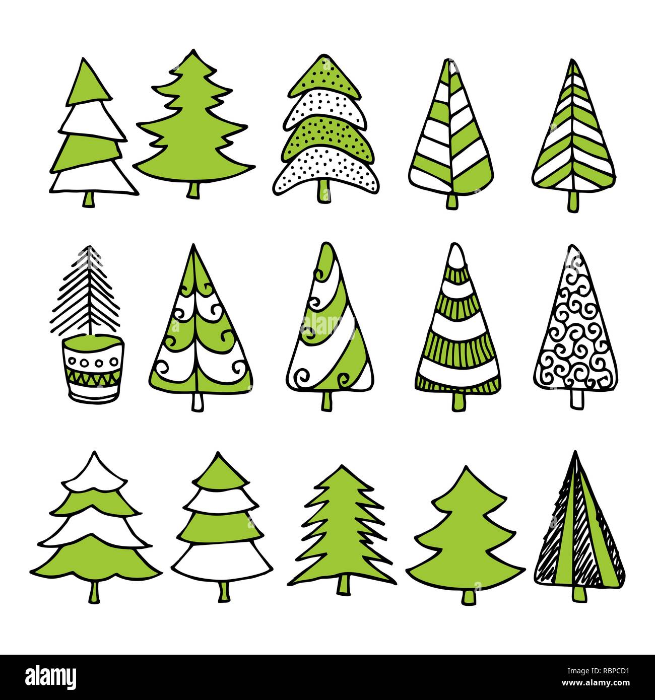 Hand-drawn Christmas trees for winter and holiday illustrations Stock ...