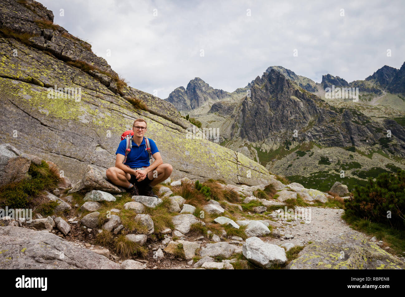 Tourist inBeautiful Velka Studena Dolina - slovakian High Tatra ...