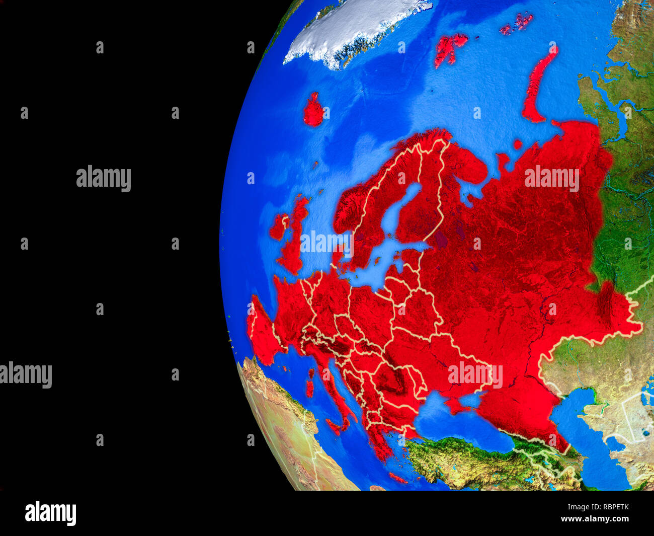 Europe from space on realistic model of planet Earth with country ...