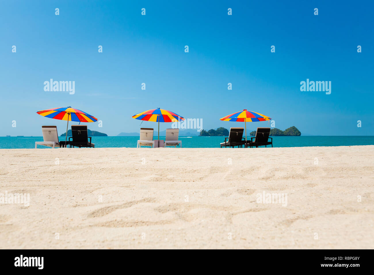 Sunny Tanjung Rhu beach on tropical Langkawi island in Malaysia ...