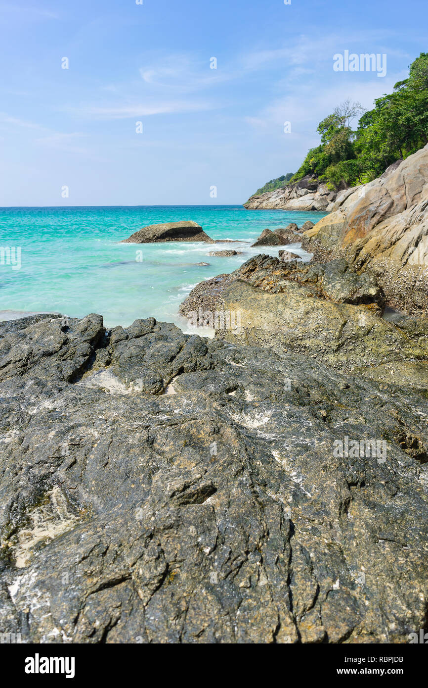 Rock at the sea in Phuket, Thailand. copy space Stock Photo - Alamy