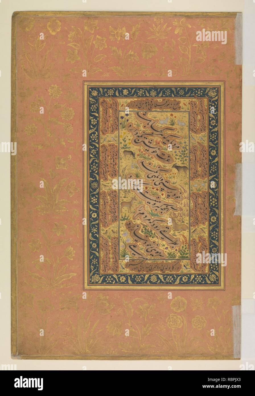 ‘Page of Calligraphy Illuminated with Animals and Plants in a Field of ...