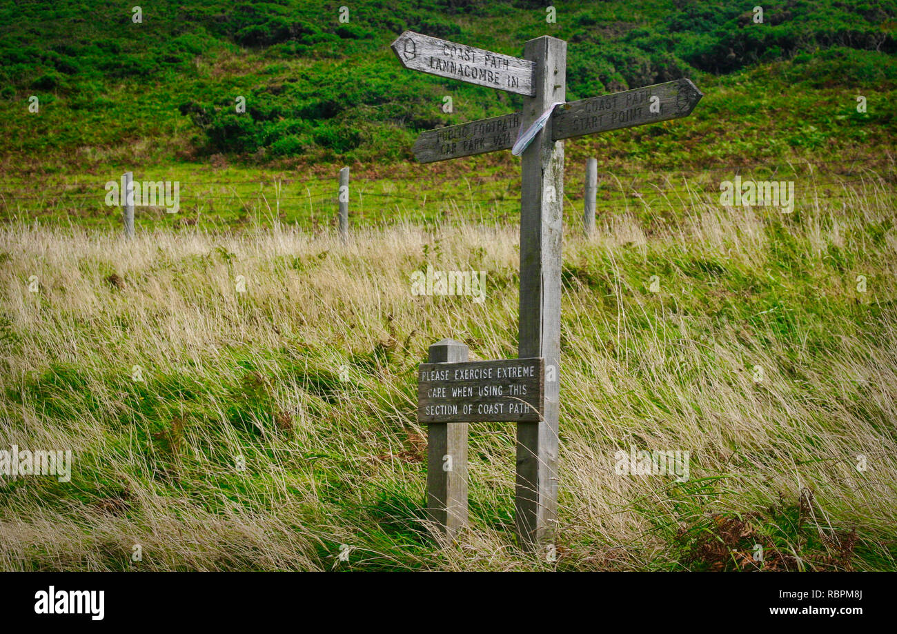 Path signs in the seaside of Devon, southern England, UK Stock Photo ...