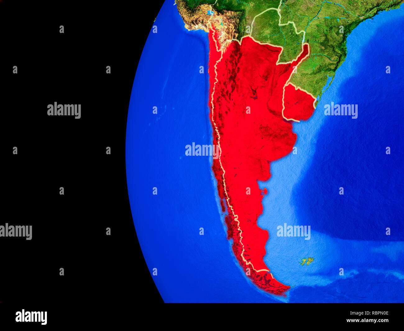Southern Cone from space on realistic model of planet Earth with ...