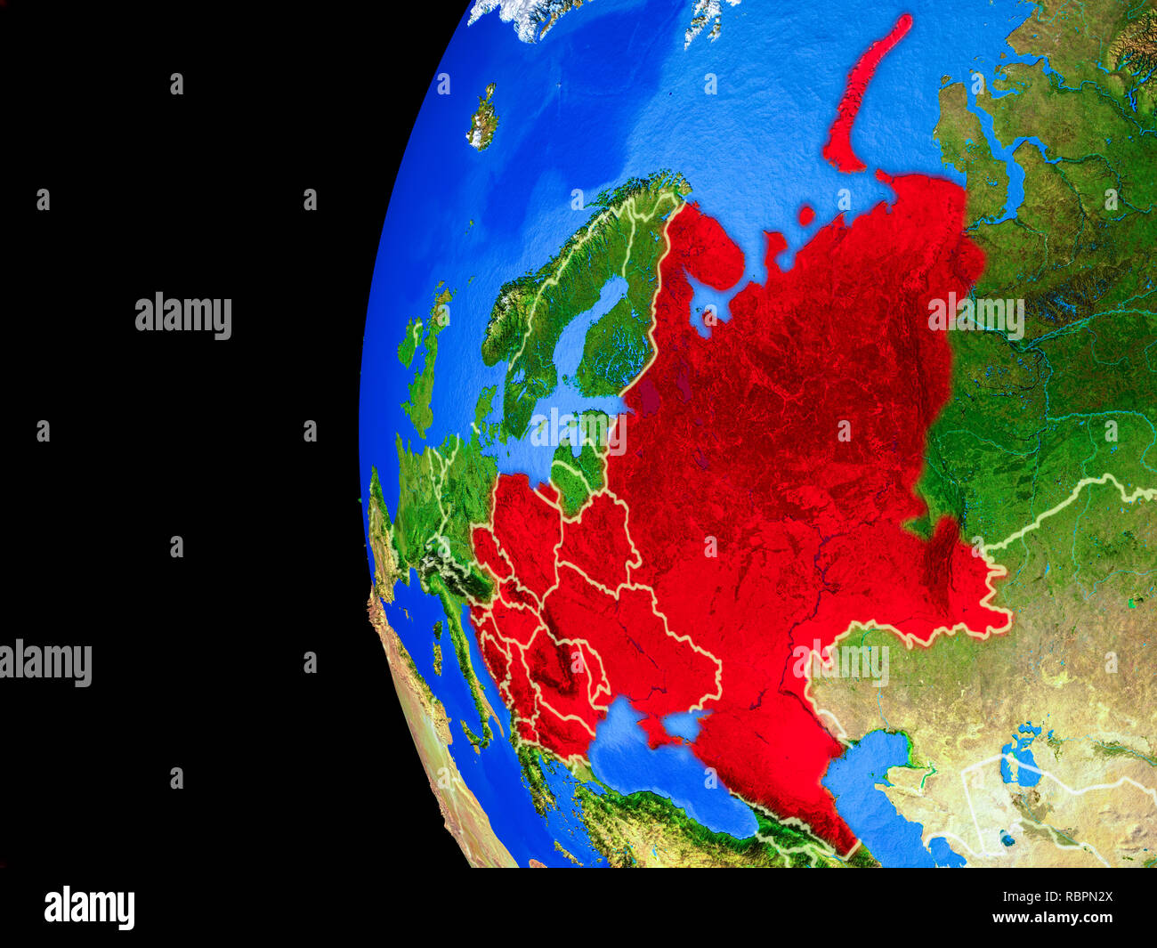 Eastern Europe from space on realistic model of planet Earth with ...