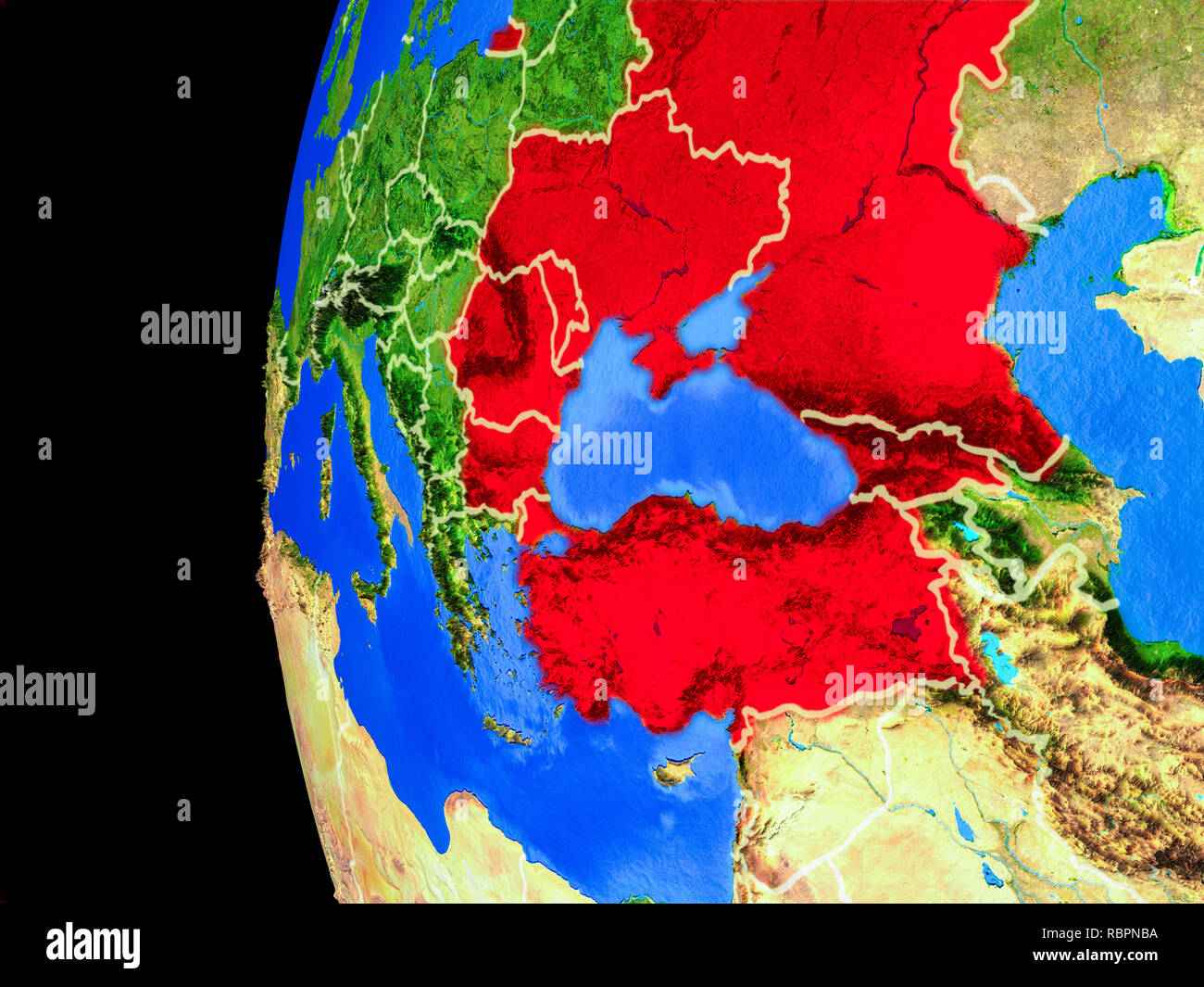 Black Sea Region from space on realistic model of planet Earth with ...