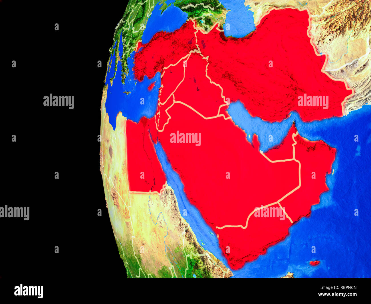 Middle East from space on realistic model of planet Earth with country ...