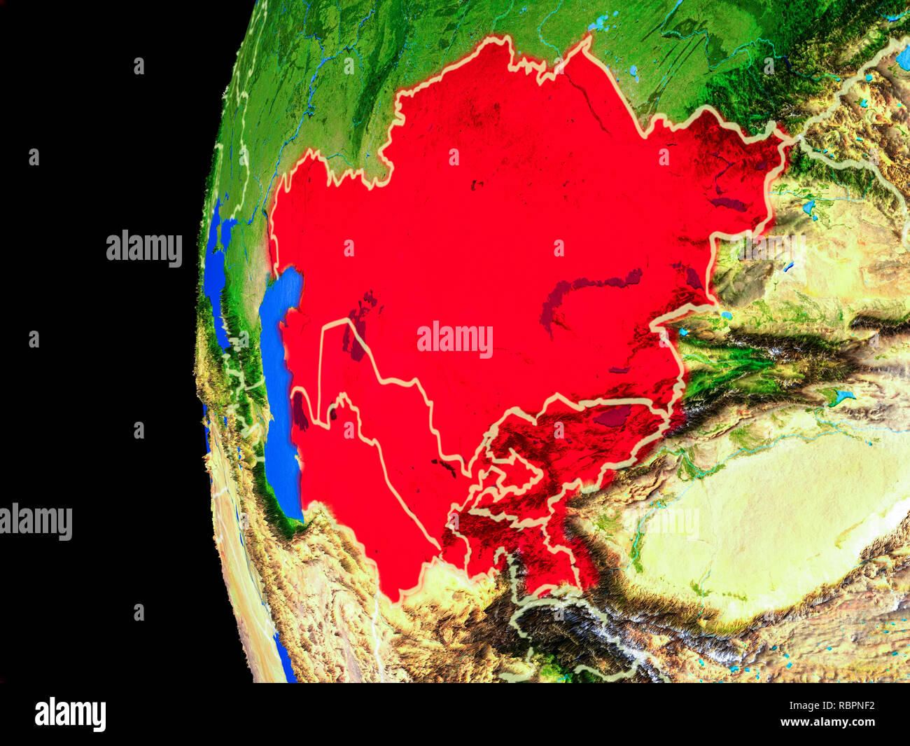 Central Asia from space on realistic model of planet Earth with country ...