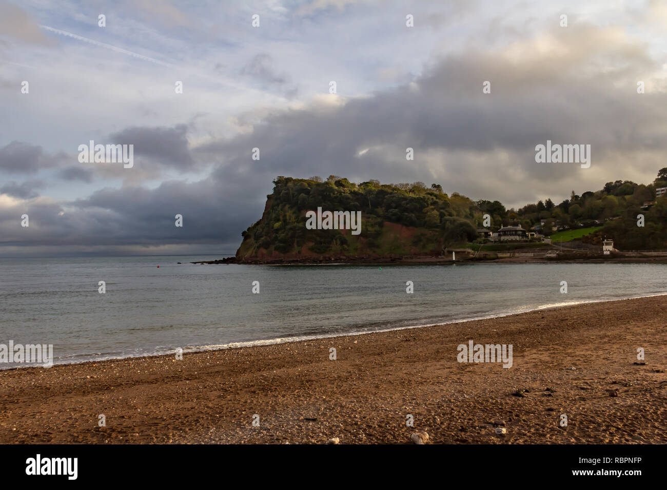 The Shaldon cliffs viewed from Teignmouth beach in southern Devonshire ...