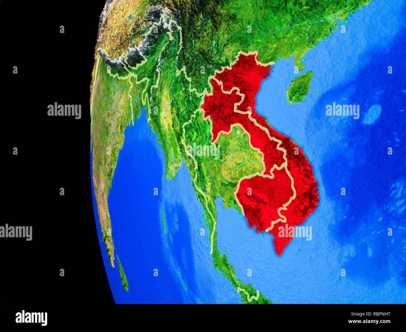 Indochina from space on realistic model of planet Earth with country ...