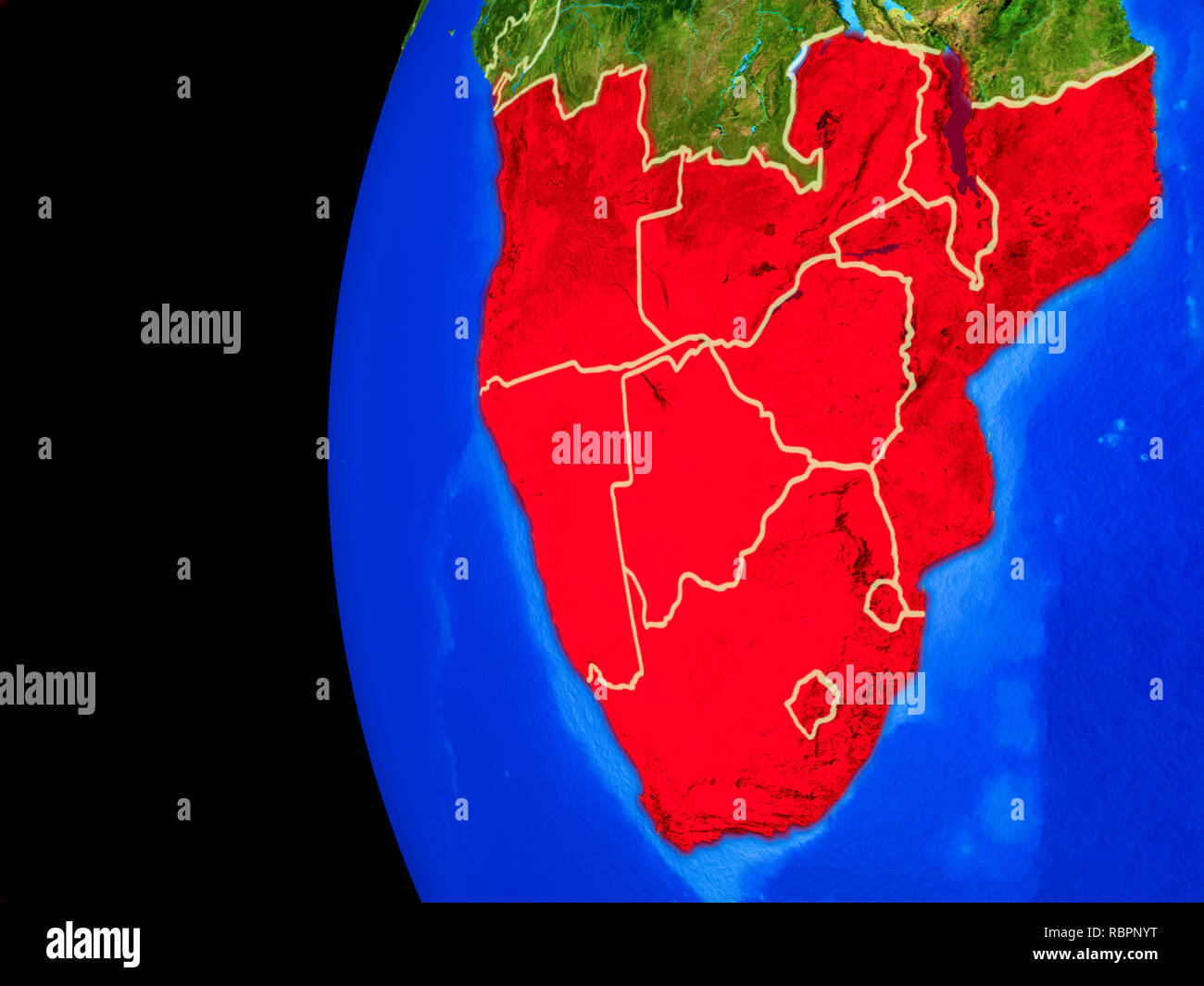 Southern Africa from space on realistic model of planet Earth with ...
