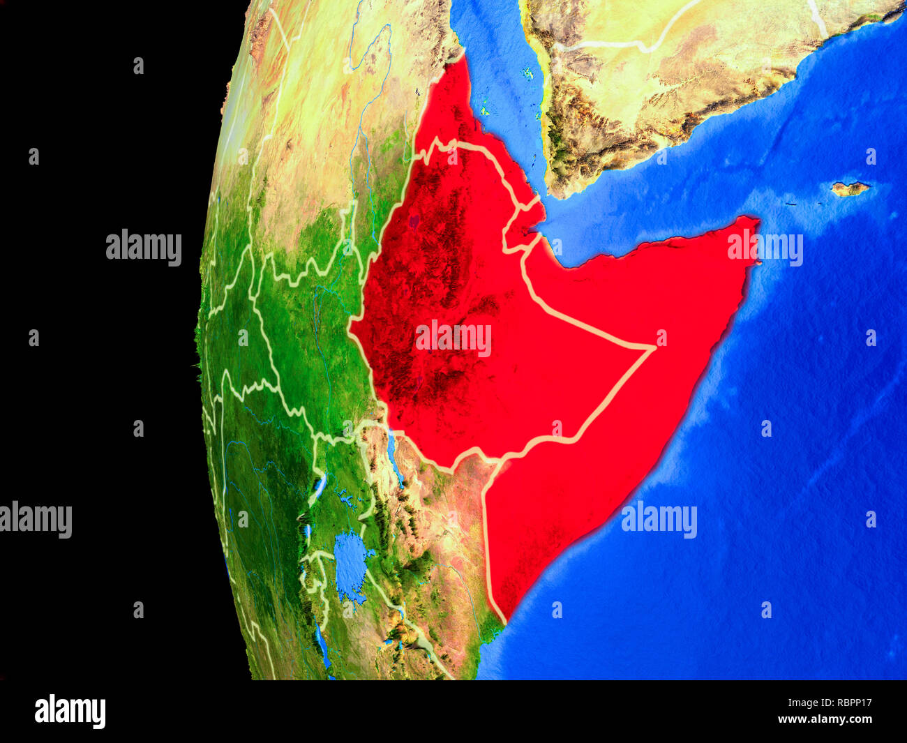 Horn of Africa from space on realistic model of planet Earth with ...
