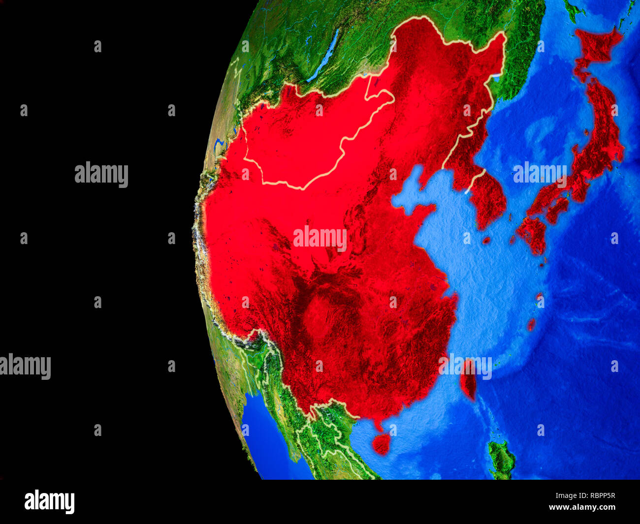 East Asia from space on realistic model of planet Earth with country ...