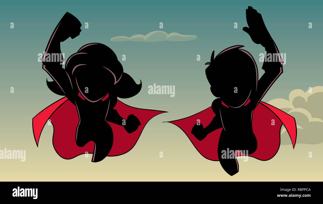 Boy and Girl Flying Silhouette Stock Vector Image & Art - Alamy