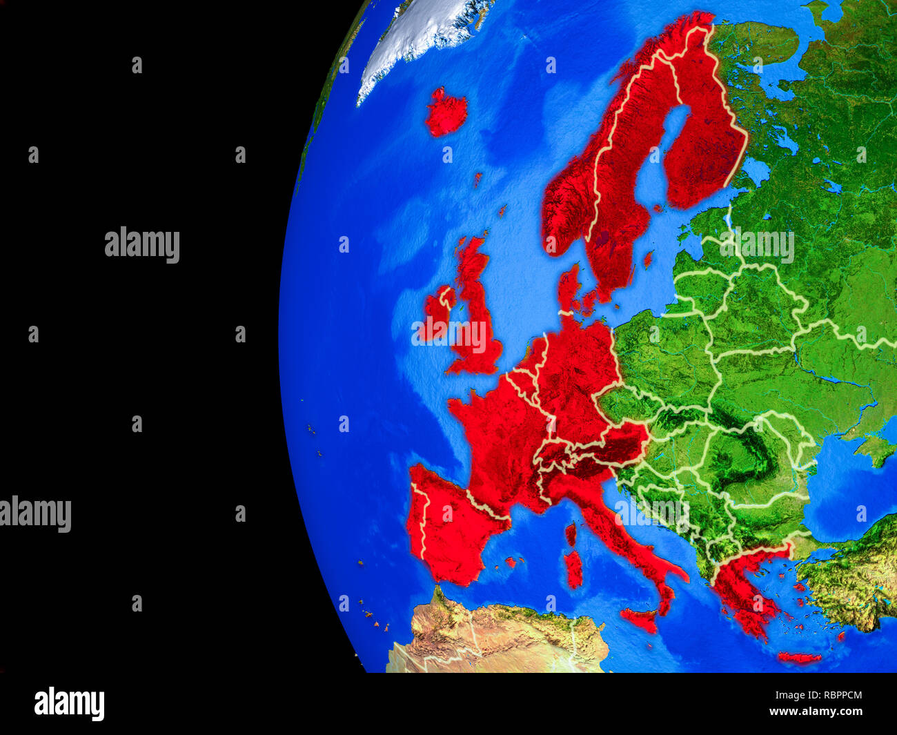 Western Europe from space on realistic model of planet Earth with ...