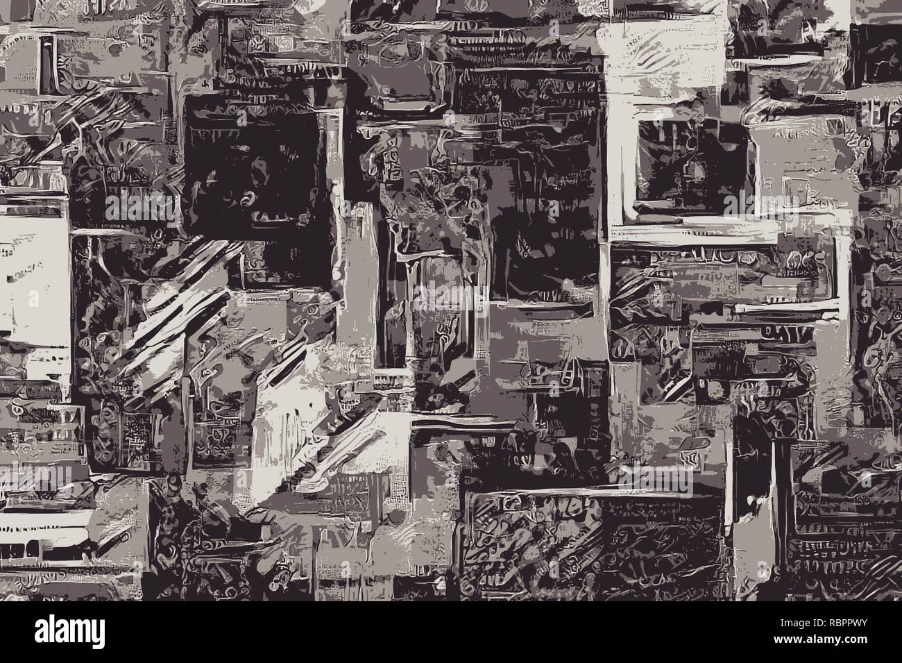 Magazines, newspapers and plastic musci albums in a shop, abstract ...