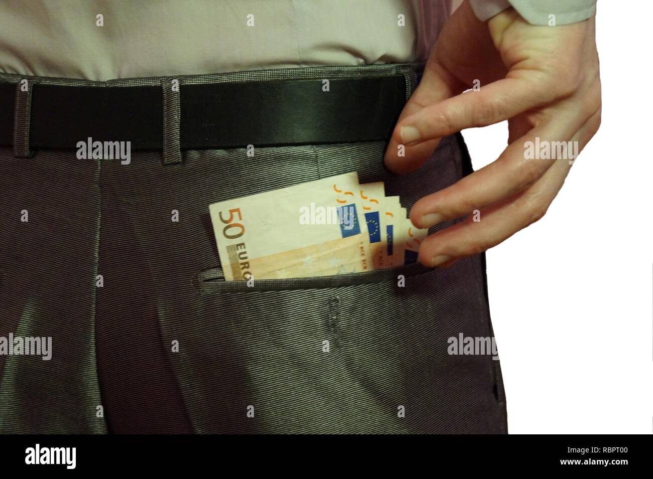 11 - Corruption - white background - euro notes in back pocket with ...