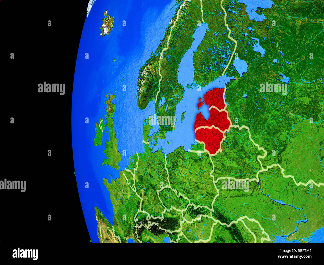 Baltic States from space on realistic model of planet Earth with ...