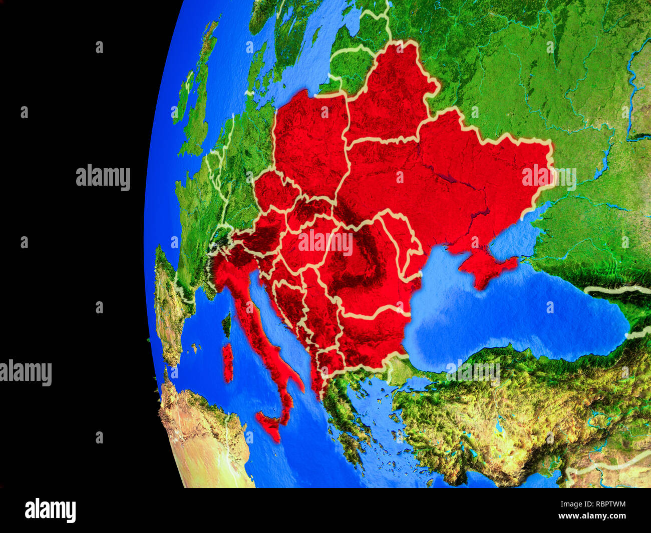 CEI countries from space on realistic model of planet Earth with ...