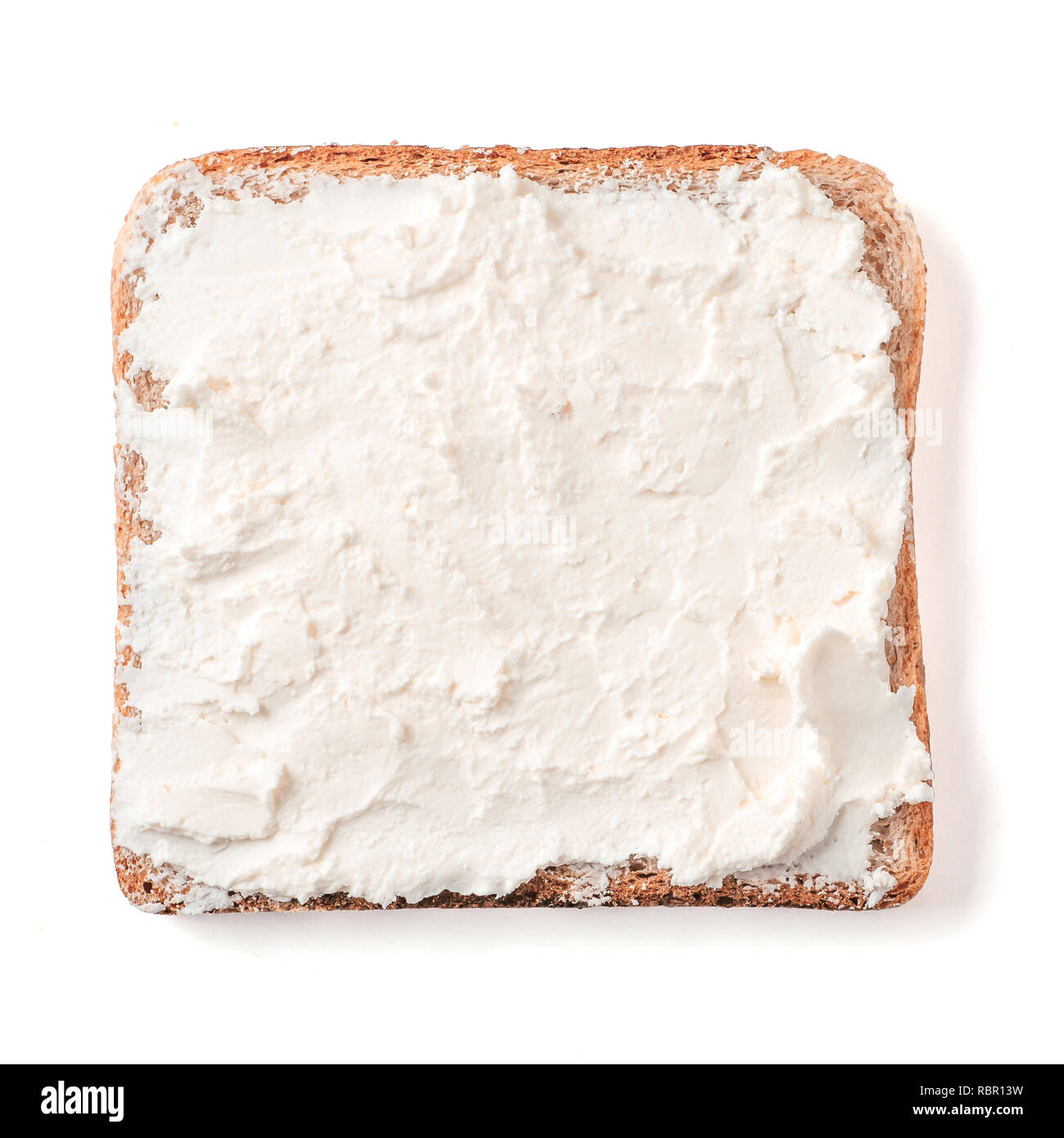 Bread slice plaster soft curd cheese isolated on white, clipping path ...