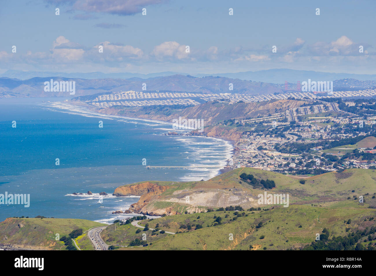 Aerial view of Pacifica as seen from Montara mountain, San Francisco ...