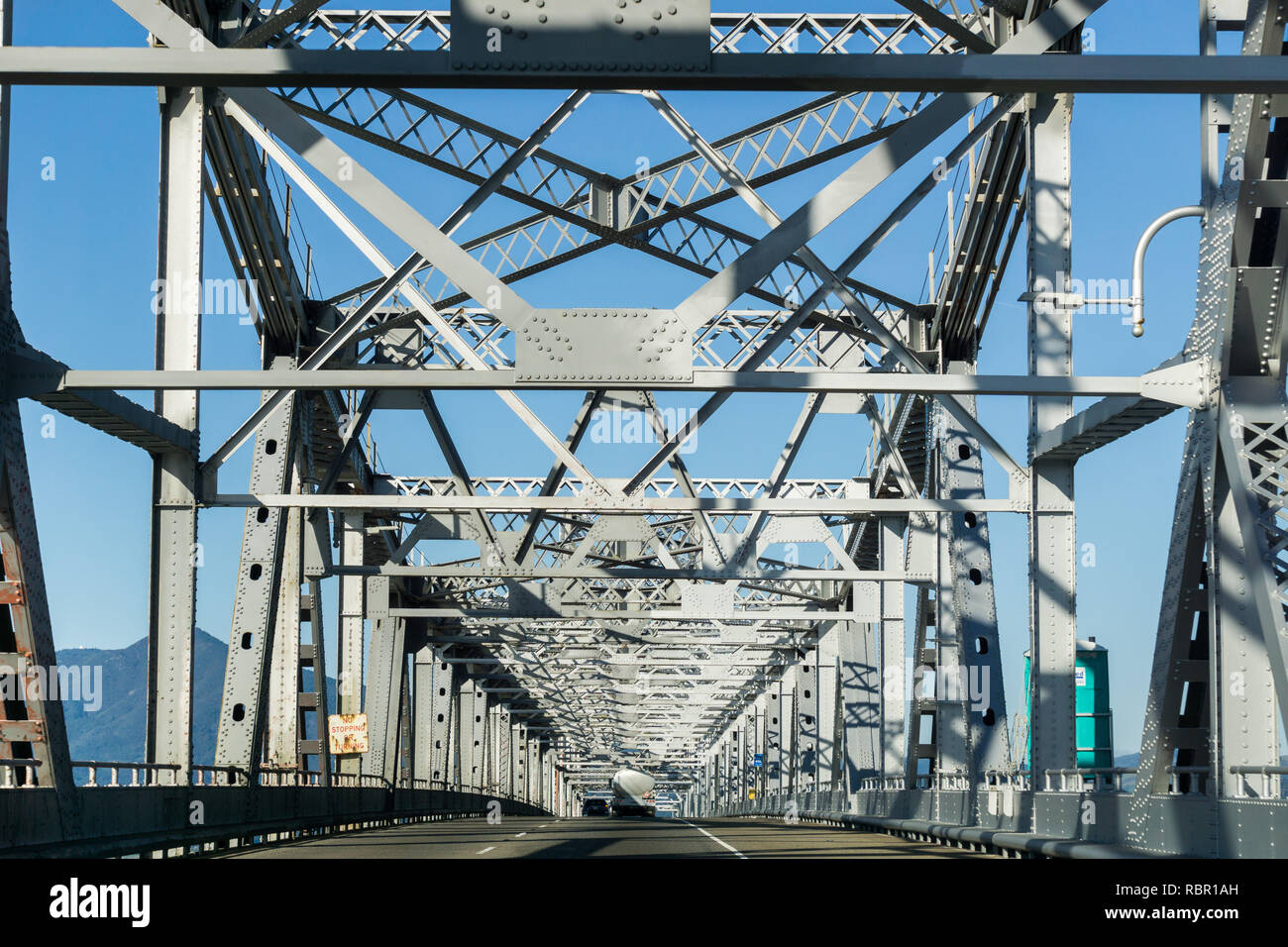 Driving on Richmond - San Rafael bridge (John F. McCarthy Memorial Bridge) on a sunny day, San ...