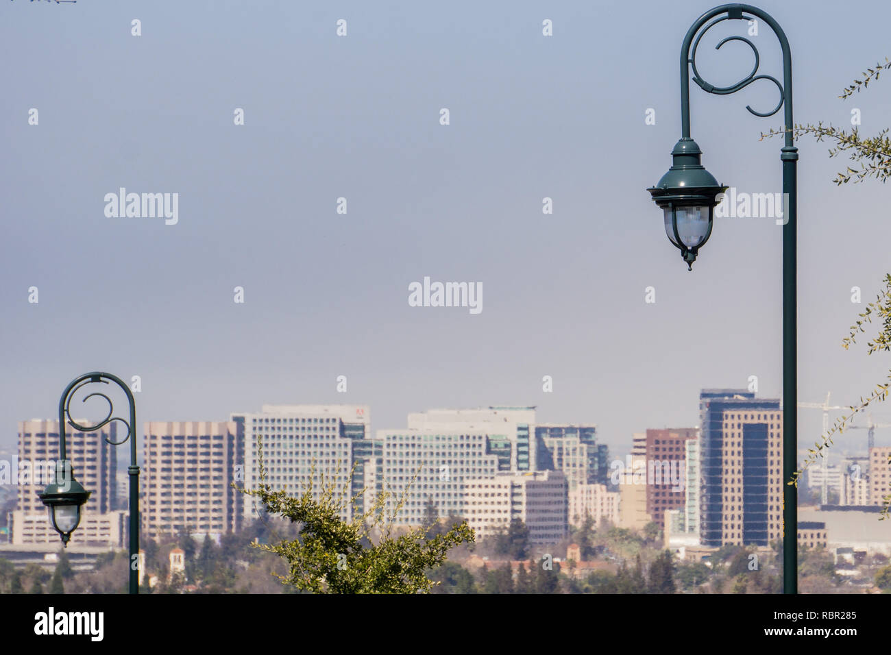 Street lights, San Jose downtown on the background, south San Francisco ...