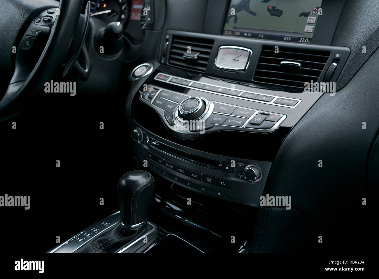 Luxury car inside. Interior of prestige modern car. Automatic ...