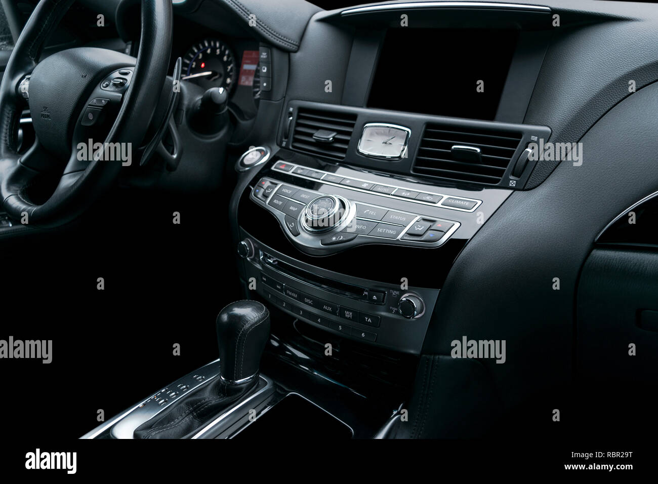 Luxury car inside. Interior of prestige modern car. Automatic ...