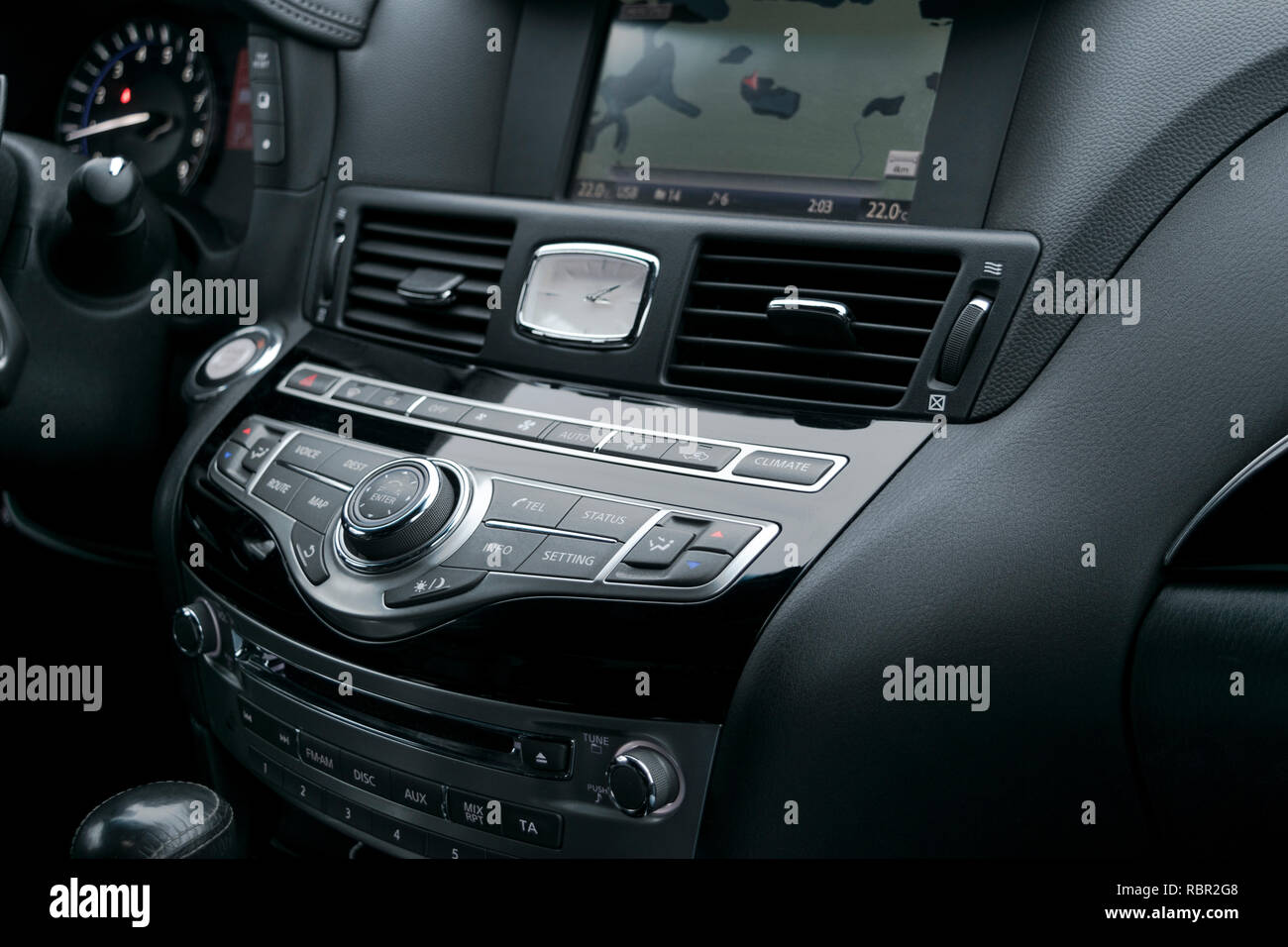 Luxury car inside. Interior of prestige modern car. Automatic ...