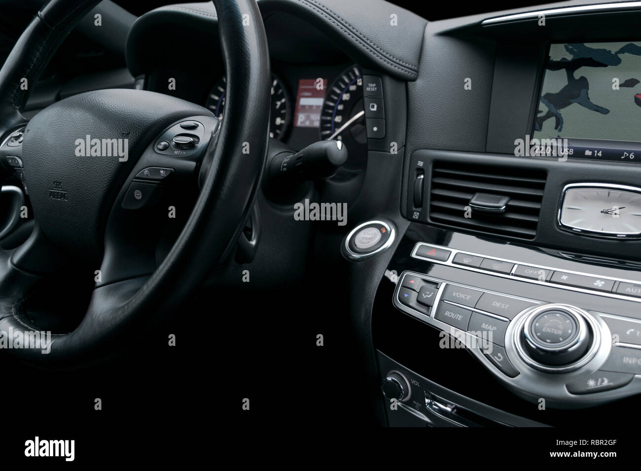 Luxury car inside. Interior of prestige modern car. Automatic ...