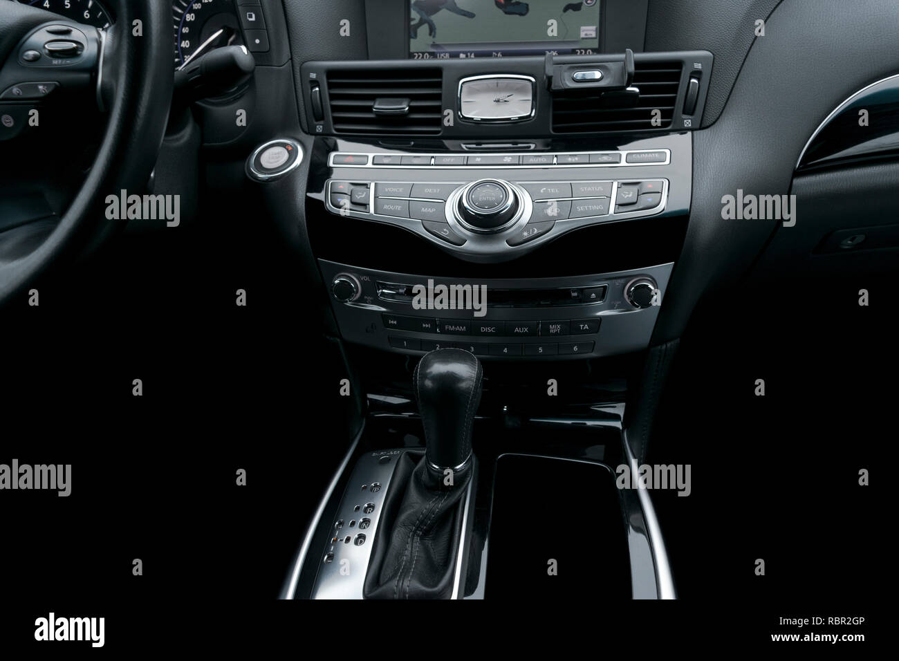 Luxury car inside. Interior of prestige modern car. Automatic ...