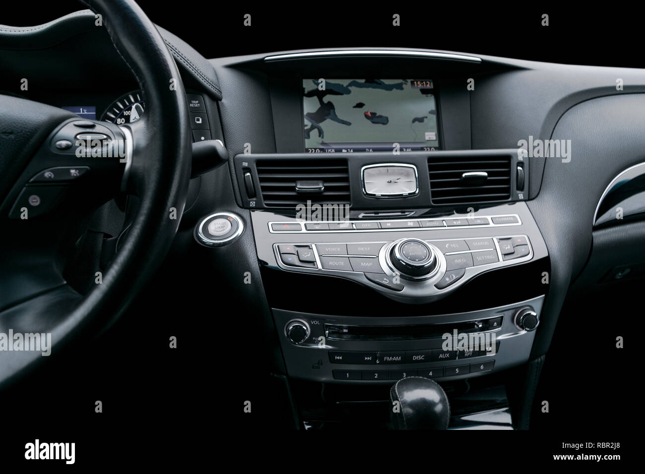 Luxury car inside. Interior of prestige modern car. Automatic ...