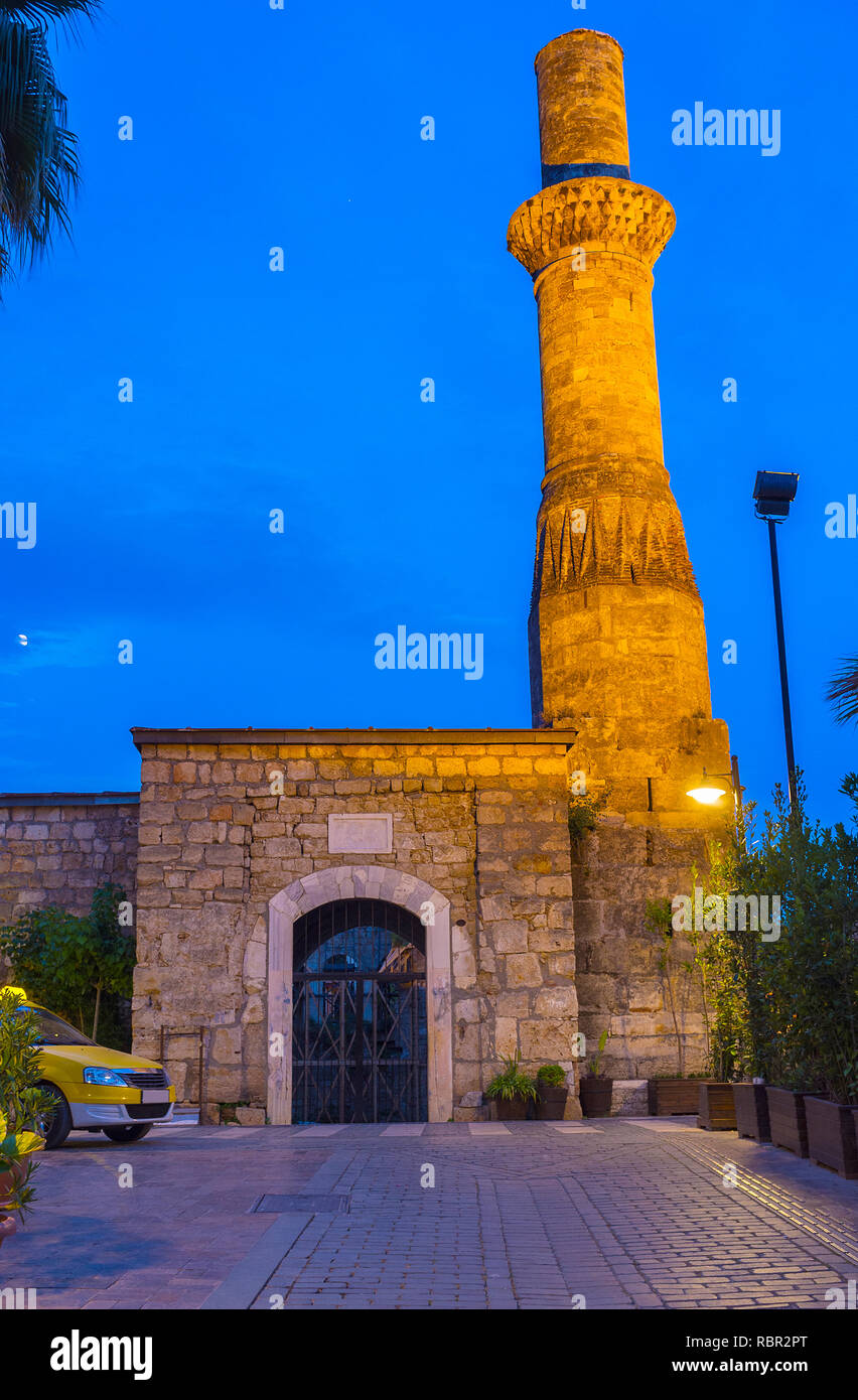 Preserved ruins of Kesik Minare Mosque (Broken Minaret) in soft evening ...
