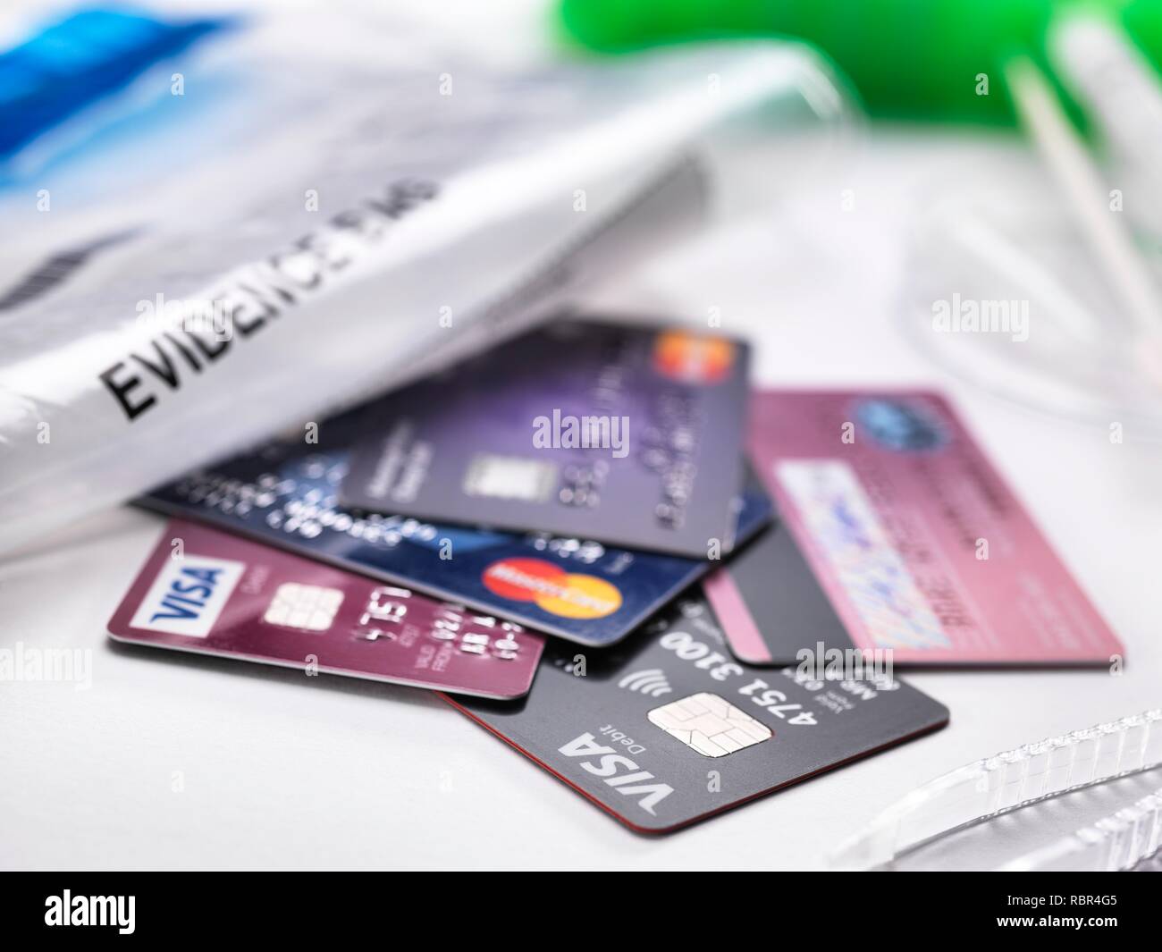 Credit cards taken from a crime scene Stock Photo - Alamy