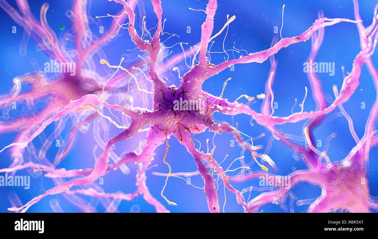 Illustration of a damaged nerve cell Stock Photo - Alamy
