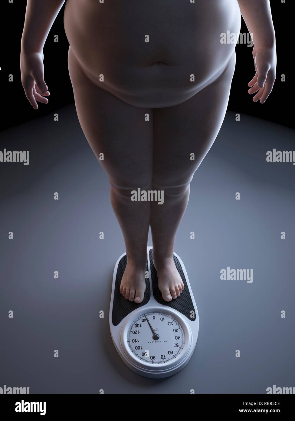 Illustration of an obese man on a scale Stock Photo - Alamy